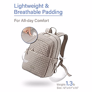 BAGSMART Travel Laptop Backpack, Quilted Work Bookbag Fits 15.6 Inch Laptop, Laptop Backpack with Charging Port Hole, Lightweight Bookbag for College Work Business, Grey