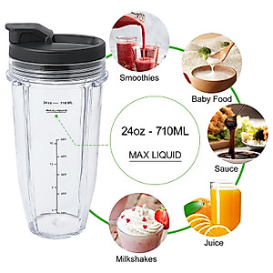 Blender Cups for Ninja, Blender Replacement Parts 24oz Cup with Sip & Seal Lid for Nutri Ninja Auto IQ Series BL450 BL480 BL640 BL642 SS101 SS351, For Smoothies, Shakes & More, Durable and Sturdy