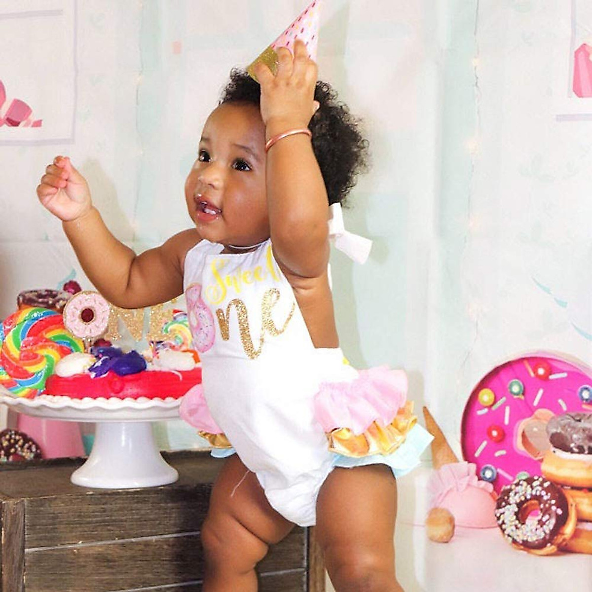 Cute Baby Girl First Birthday Outfit Halter Romper Ice Cream Cake Smash Bodysuit Sunsuit (A-White, 12-18 Months)