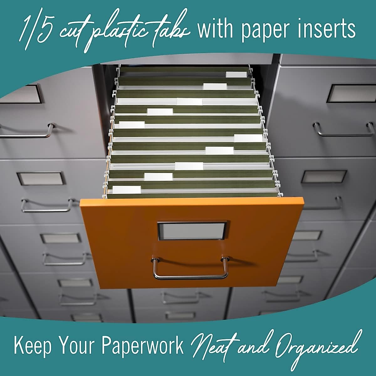 Hanging File Folders Letter Size, Hanging Files 25 Pack 1/5 Cut Heavyweight 180 GSM Reinforced Green File Cabinet Folders