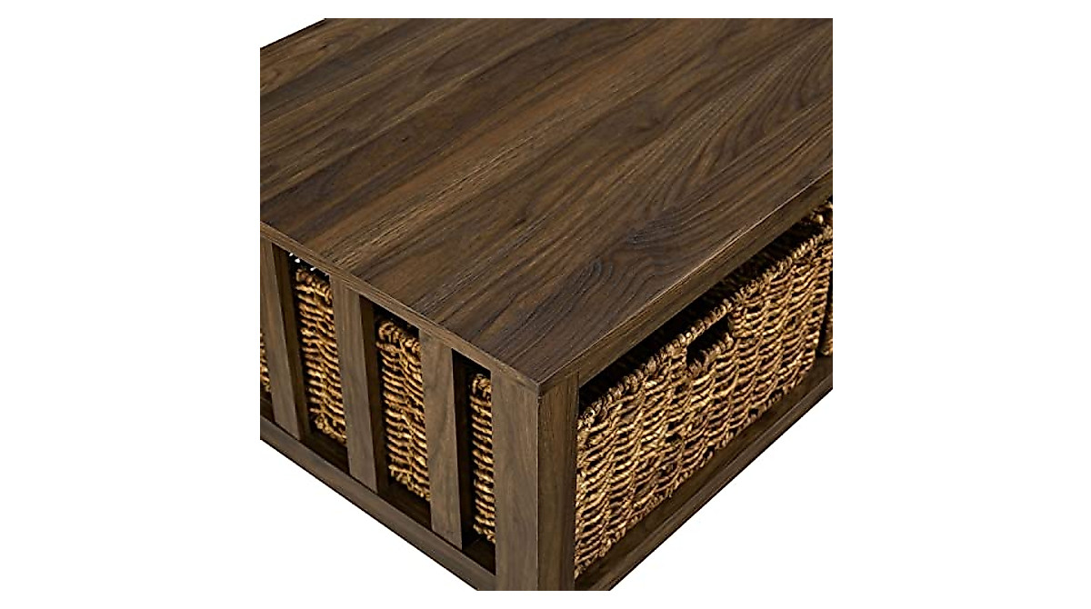 Walker Edison Alayna Mission Style Coffee Table - Rattan Storage