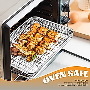 Small Baking Cooling Rack Set of 2, E-far Stainless Steel Toaster Oven Rack for Cooking Roasting Grilling Meat, 8.6” x 6.2” Metal Bakeable Wire Rack for Cookie Cake Bacon - Dishwasher Safe