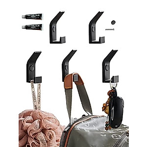 Leacas Bag Hooks, Hat Hooks, Towel Hooks for Bathroom Wall Mounted Towel Hooks Heavy Duty Black Waterproof Wall Hooks Sticky for Hanging Shower Bath Robe Coat Clothes in Bathroom Kitchen (5 pics)