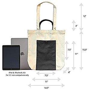 KELAMY Canvas Tote Bag for Women Two-Tone Shoulder Bag with Pockets & Handles – Gifts for Her, Company Gift, Bachelorette Party Gift (Black)