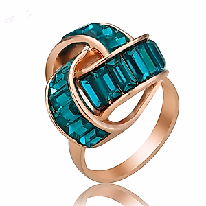 Ajojewel Unique Geometric Blue Crystal Ring Women Luxury Jewelry Anel (Blue, 7)