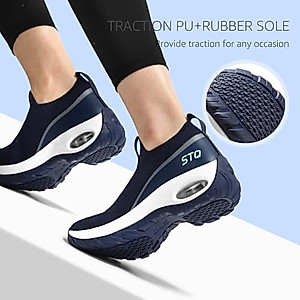 STQ Walking Shoes for Women Lightweight Slip on Comfort Sneakers with Arch Support Navy US 6