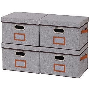 OUTBROS 4-Pack Large Collapsible Storage Bins with Lids, Foldable Fabric Storage Boxes Organizer Containers Baskets Cube with Label Window, for Home Bedroom Office, 13 * 9 * 7.9in Gray