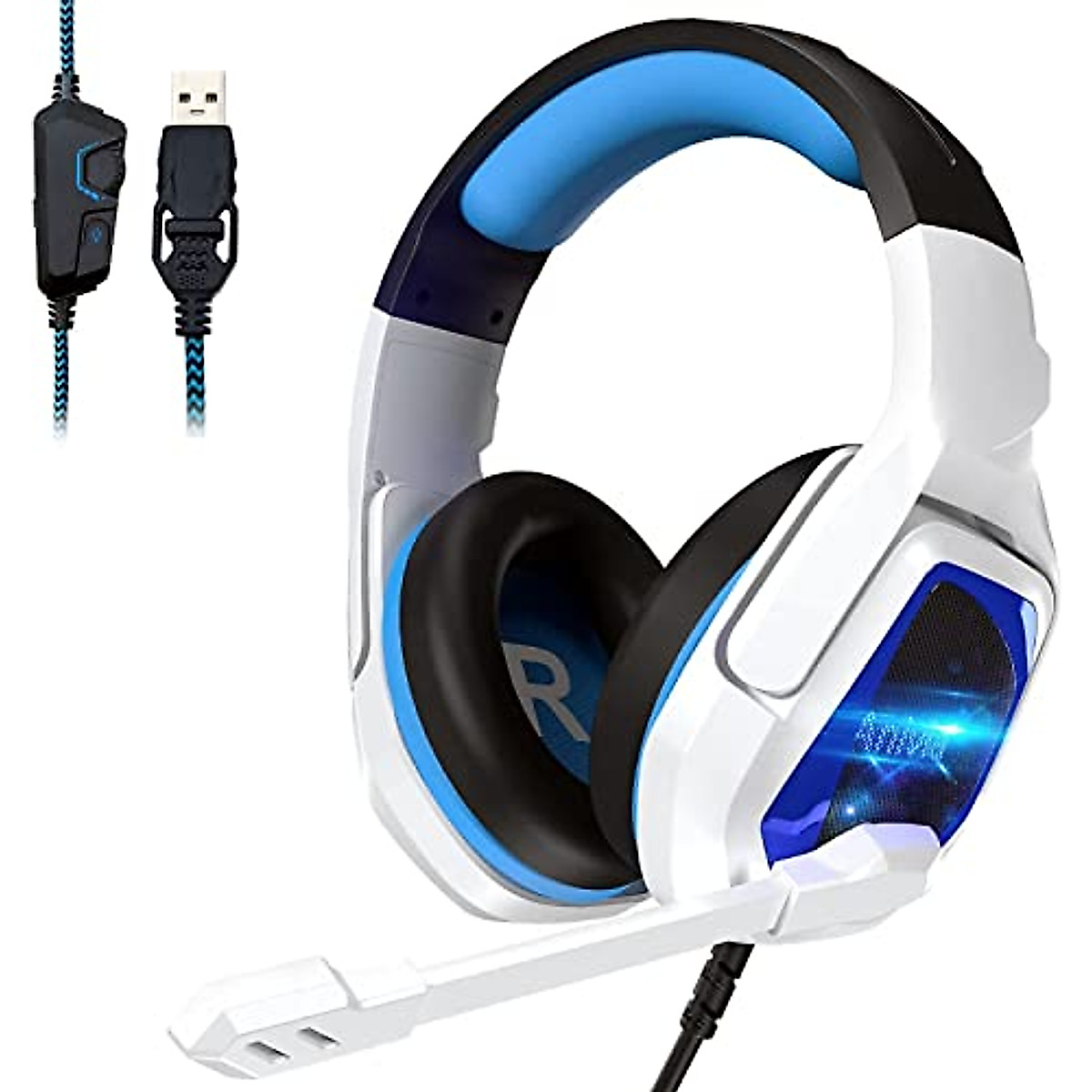 Anivia New Updated Wired Over-Ear Headphones - USB 7.1 Gaming Headset with Microphone, Stereo Surround Sound, Noise Isolating, Bass, LED Lights for PC Computer Mac