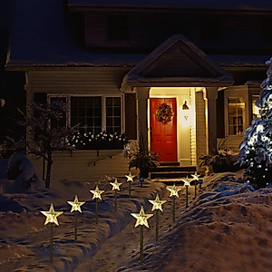 Solar Christmas Lights Outdoor, Energy Saving Waterproof Solar Powered Stake Lights, 2 Lighting Modes Christmas Decorations for 4th of July Home, Pathway, Garden, Walkway, Yard, Lawn, Patio (5 Stars)