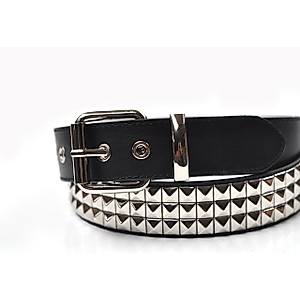 foolsGold 3 Row Pyramid Studded Stud Black Belt XL (40" - 44")