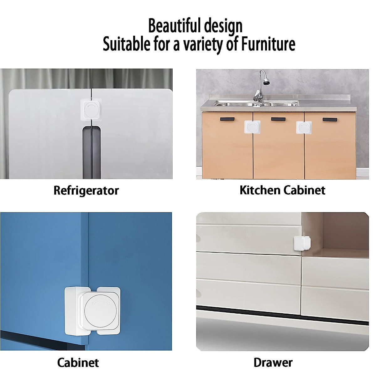 Cabinet Locks(12-Pack) for Babies, Kids and Toddlers Proofing Cabinet Child, safety Locks Suitable for Cabinets, Drawer and Refrigerator with Easy Installation (White) (8 Flat Lock+4 Right Angle Lock)