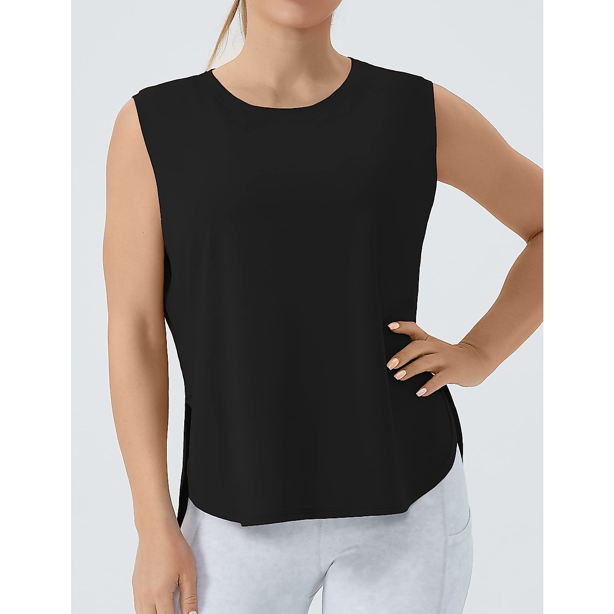 THE GYM PEOPLE Women's Workout Tank Tops Loose Fit Sleeveless Cotton Running Shirts Black