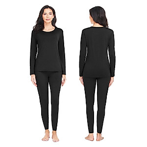 URATOT 2 Sets Women’s Thermal Underwear Set Fleece Lined Thermal Underwear Soft Long Johns Top Bottom Set for Women Cold Winter Black, White