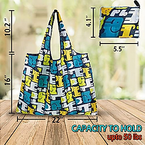 6 Pack Reusable Grocery Shopping Tote Foldable Bags with Pouch, Large Capacity, Durable, Washable, Heavy Duty Lightweight, Eco-Friendly, Waterproof, Geometry Animal Floral Design also for Travel, Gift (Animal Style)