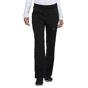 Dickies womens Mid Rise Rib Knit Waistband Medical Scrubs Pants, Black, Large US