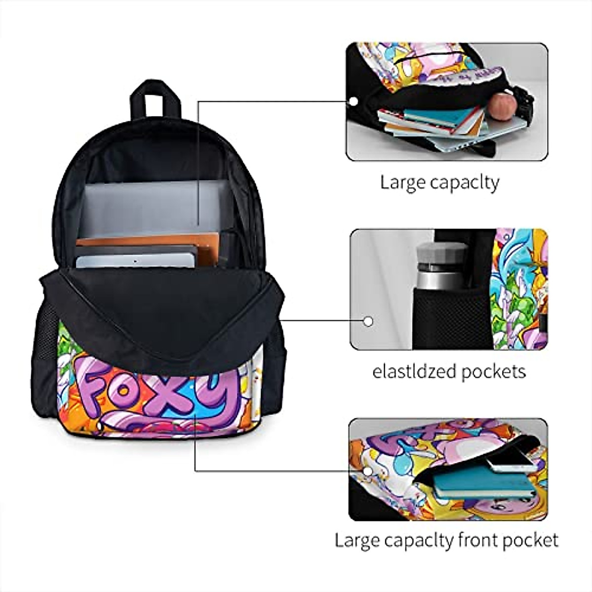 EgVgxir Backpack Foxy Anime Boxy Cartoon Double Shoulder Bag for Unisex 15.6 Inch Laptop Bagpack Large Capacity Travel Backpack for Hiking Work Camping