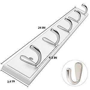 HisweetH Wall-Mounted Heavy Duty Coat Hooks, 100% Natural Bamboo Coat Rack, Towel Bag Key Holder Hanger Hook Rack for Entryway Bedroom Bathroom (White, 5 Hooks)