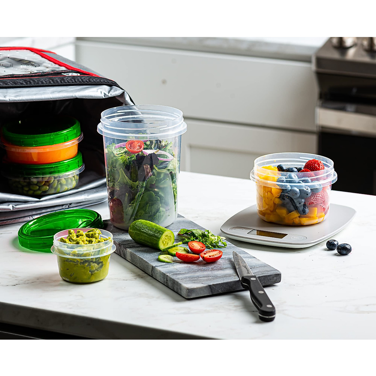 Elegant Disposables (8 Ounce 10 Pack) Twist cap Containers Clear Bottom With Green Top Screw on Lids Twist Top Food Storage Freezer Containers