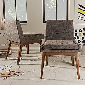 Baxton Studio Nexus Dining Chair Walnut Wood Finishing and Gravel Fabric Upholstered Dining Side Chair