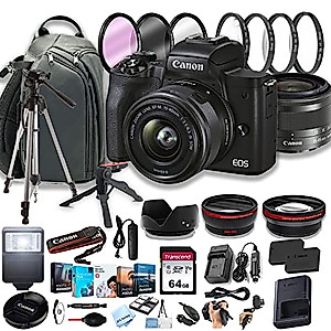 Canon EOS M50 Mark II Mirrorless Digital Camera with EF-M 15-45mm f/3.5-6.3 is STM Lens + 100S Sling Backpack + 64GB Memory Cards, Professional Photo Bundle (40pc Bundle)