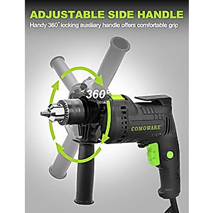 COMOWARE Hammer Drills for Concrete, 1/2 In. Corded Drill, Hammer Drill, Variable Speed 0-3000RPM, Max 48000BPM, Hammer & Drill 2-in-1 Concrete Drill, 6.5 Amp Power Hammer Drills with 10 Masonry Bits