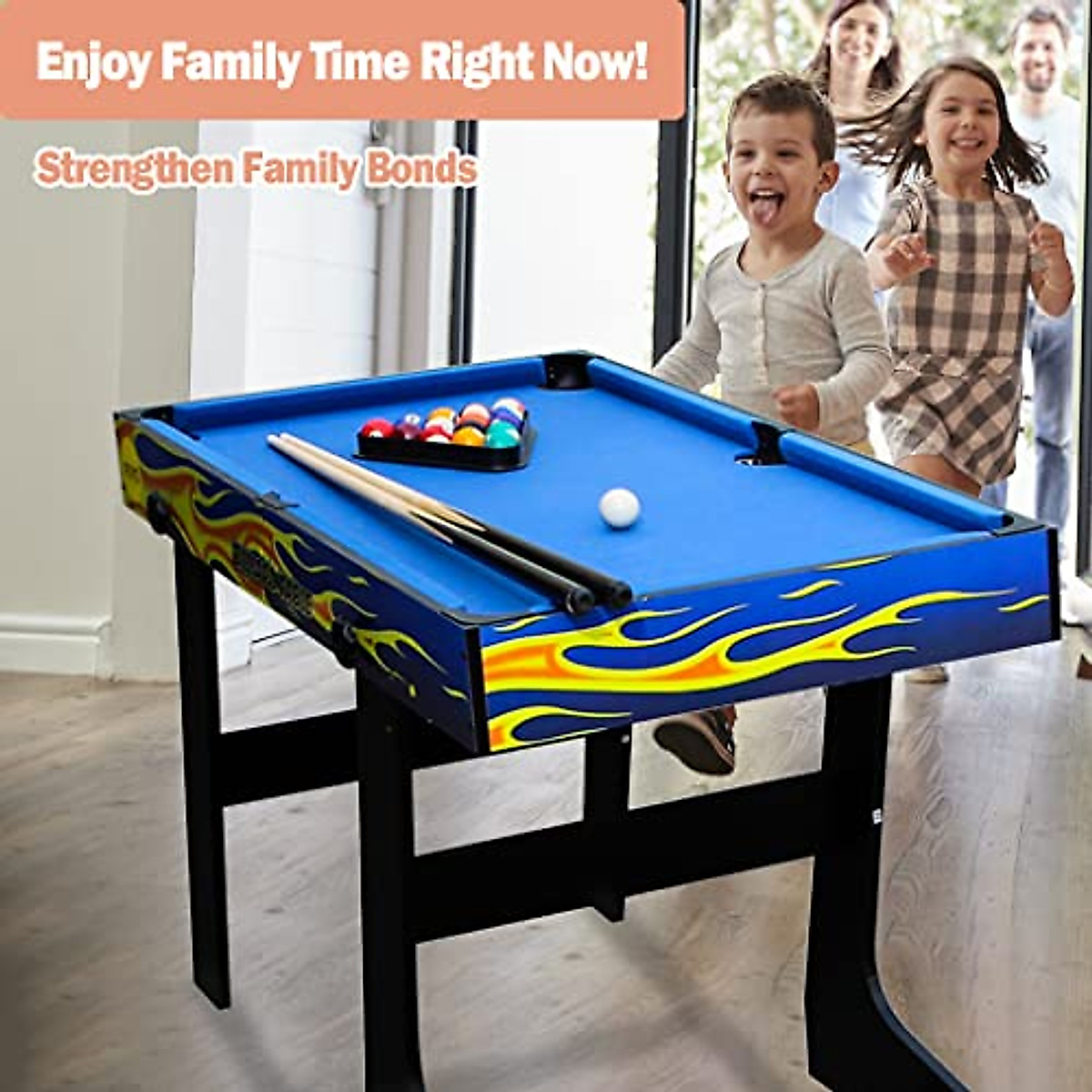 IFOYO 48 in / 4 ft Multi-Function 4 in 1 Steady Combo Game Table, Hockey Table, Soccer Foosball Table, Pool Table, Table Tennis Table, Yellow Flame
