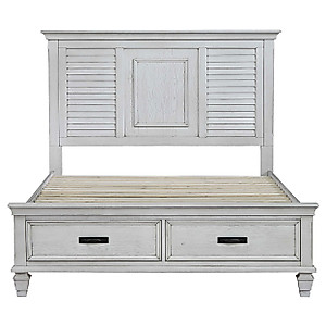 Coaster Home Furnishings Franco Farmhouse Wood California King Size Storage Panel Bed Frame Platform Bed 57-inch Headboard Distressed White 205330KW