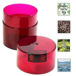 Tightvac - 1/2 oz to 3 Ounce Airtight Multi-Use Vacuum Seal Portable Storage Container for Dry Goods, Food, and Herbs - Red Tint