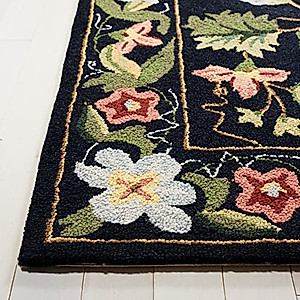 SAFAVIEH Chelsea Collection 1'8" x 2'6" Black HK311A Hand-Hooked French Country Wool Accent Rug
