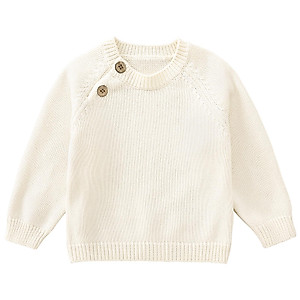 pureborn Baby Toddler Boys Girls Pullover Sweater Cotton Knit Warm Crewneck Long Sleeve Tops Cream 18-24 Months