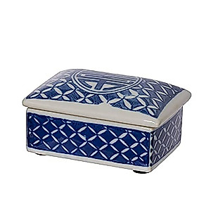 A&B Home Decorative Porcelain Box with Lid Blue and White Set of 3 Glazed Ceramic Hand Painted Jars Centerpiece Asian Decoration