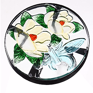 CEDAR HOME Side Table Outdoor Garden Patio Metal Accent Desk with Round Hand Painted Glass, Yellow