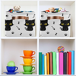 Halloween Black Cat Bone Storage Basket Bins Foldable Laundry Hamper Toy Storage Bins Box Organizer for Living Room Clothes Nursery Closet Shelf Playroom,1 pcs