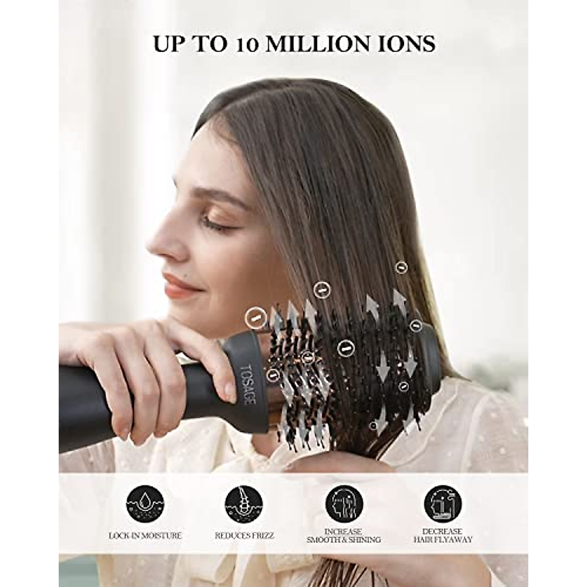 Hair Dryer Brush, Blow Dryer Brush with Enhanced Titanium Barrel & Negative Ions Technology, Hair Dryer and Styler Volumizer Professional 4 in 1 Hot Air Brush for Drying, Straightening, Curling（Black)