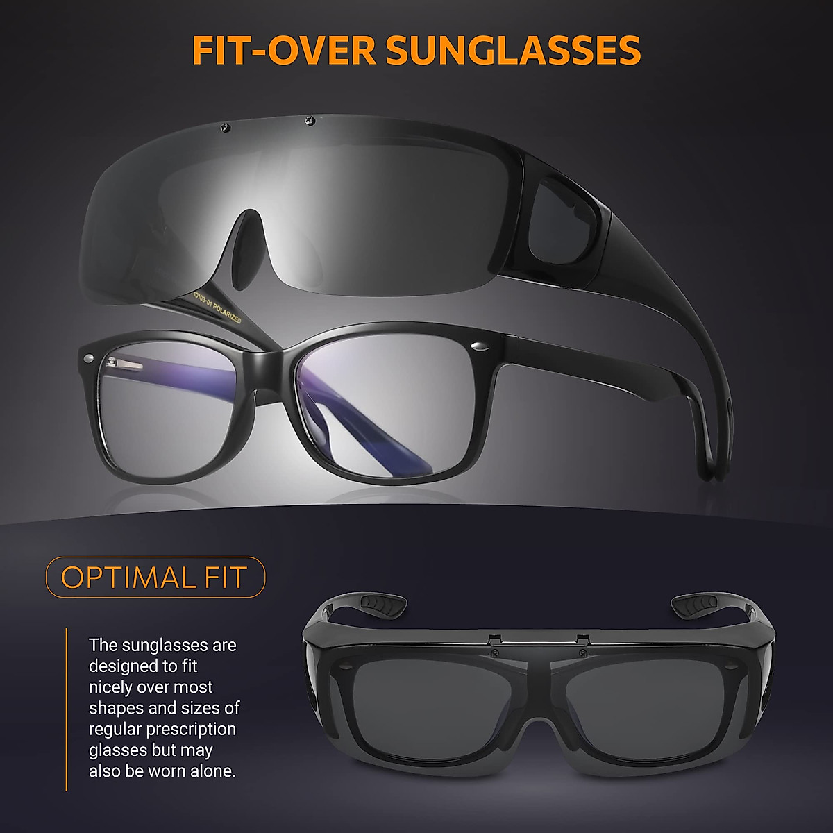 LEICO FASHION Polarized Sunglasses Fit Over Prescription Glasses for Men Women Flip Up Shield Wrap Around UV400 Driving Fishing Sports Shades