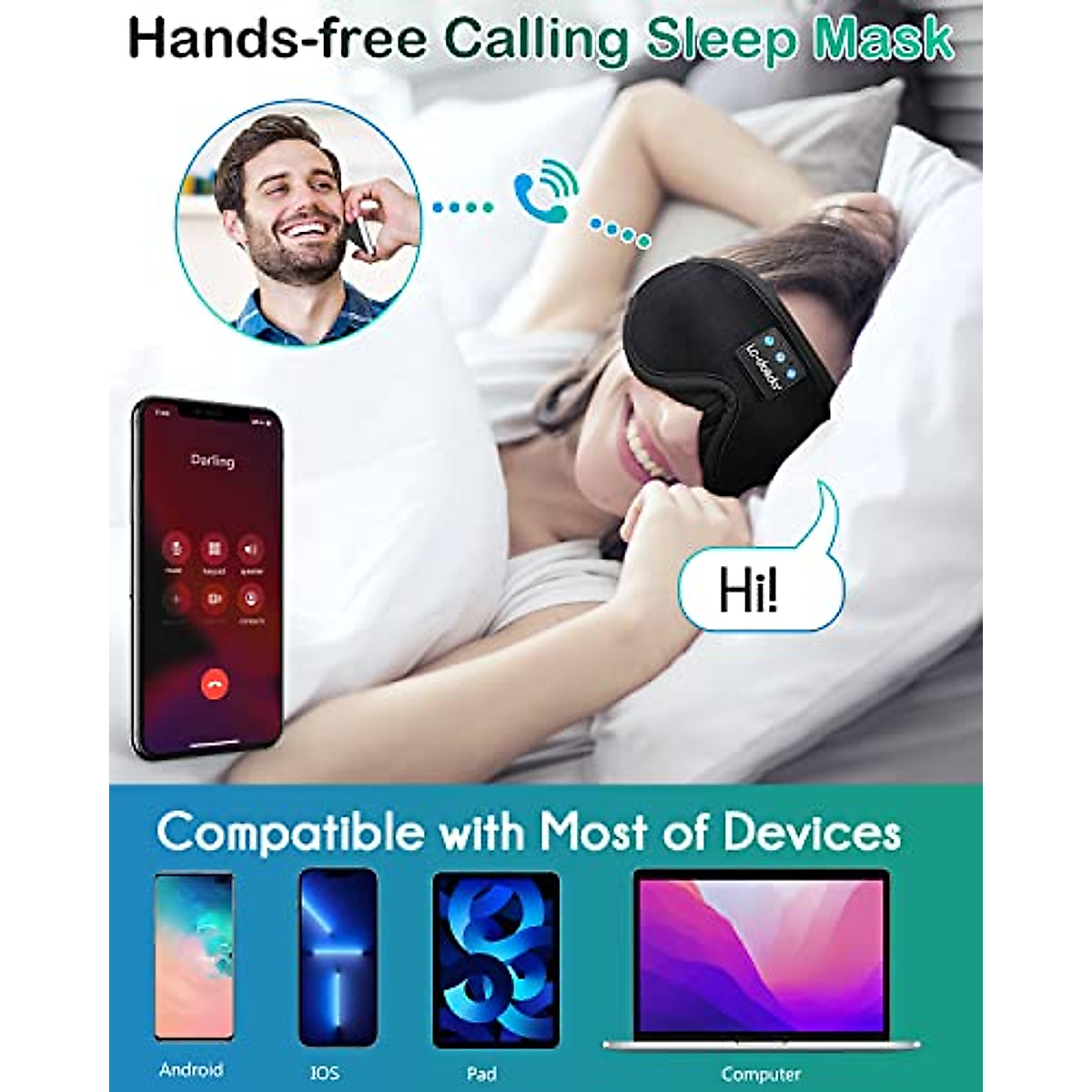 Sleep Headphones, LC-dolida Bluetooth Sleep Mask 3D Wireless Music Sleeping Eye Mask Sleeping Headphones for Side Sleepers Sleep Mask with Bluetooth Headphones Thin Stereo Speakers Gifts for Men Women