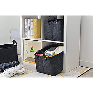 GUOZI Storage Basket, [2 Pack] Collapsible Rectangular Felt Storage Bins with PU Handles, Large Laundry Basket Storage Solution for Office Nursery Wardrobe Bookshelf Bedroom Keepsake Toys