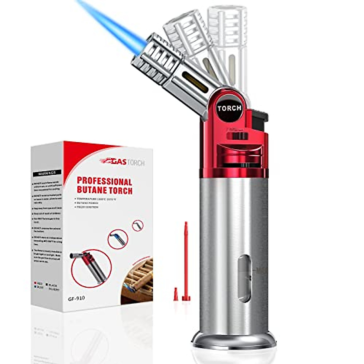 ZEBRE Butane Torch with Fuel Gauge, Refillable Kitchen Torch Lighter with Safety Lock and Adjustable Flame & Tube, Culinary Torch for Desserts, Creme Brulee, BBQ and Baking (Butane Gas Not Included)