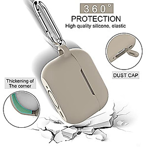 Compatible with AirPods Pro 2nd Generation Case Cover with Keychain, Soft Silicone Skin Case Cover Full Protective Front LED Visible(Beige)