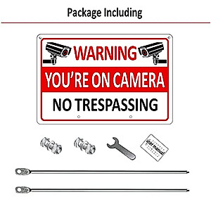 You're on Camera Sign with Stake, Metal No Trespassing Sign with Posts, Aluminum Video Surveillance Signs for Yard Outdoor, Kits Included, Easy to Install
