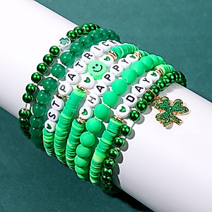 FAERLIIRY St. Patrick's Day Bracelets St. Patrick's Day Shamrock Charm Bracelets Adjustable Stretch Bracelets for Teen Girls rish Bracelet Irish Festival Party Favor Gifts, no gemstone