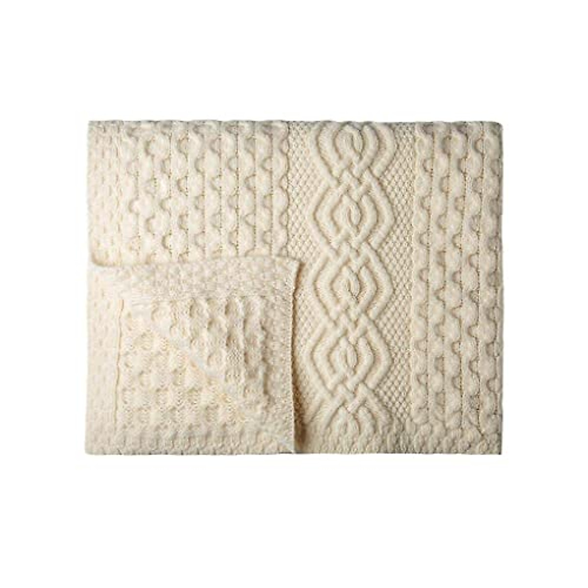 SAOL Honeycomb and Cable Knit Patterns 100% Irish Merino Wool Aran Throw/Blanket 60 x 40 inches (Natural)