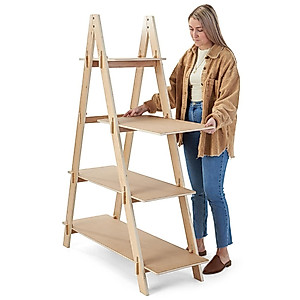 Displays2go Dandelion A-Frame Ladder Shelf Fixture, Eco-Friendly Plywood Material, Knockdown Design - Natural (DBAFSH1)