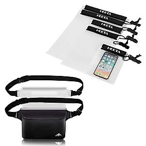 HEETA Waterproof Pouch, Screen Touch Sensitive Waterproof Bag Black & White L Bundle with 5-Pack Clear Waterproof Dry Bag