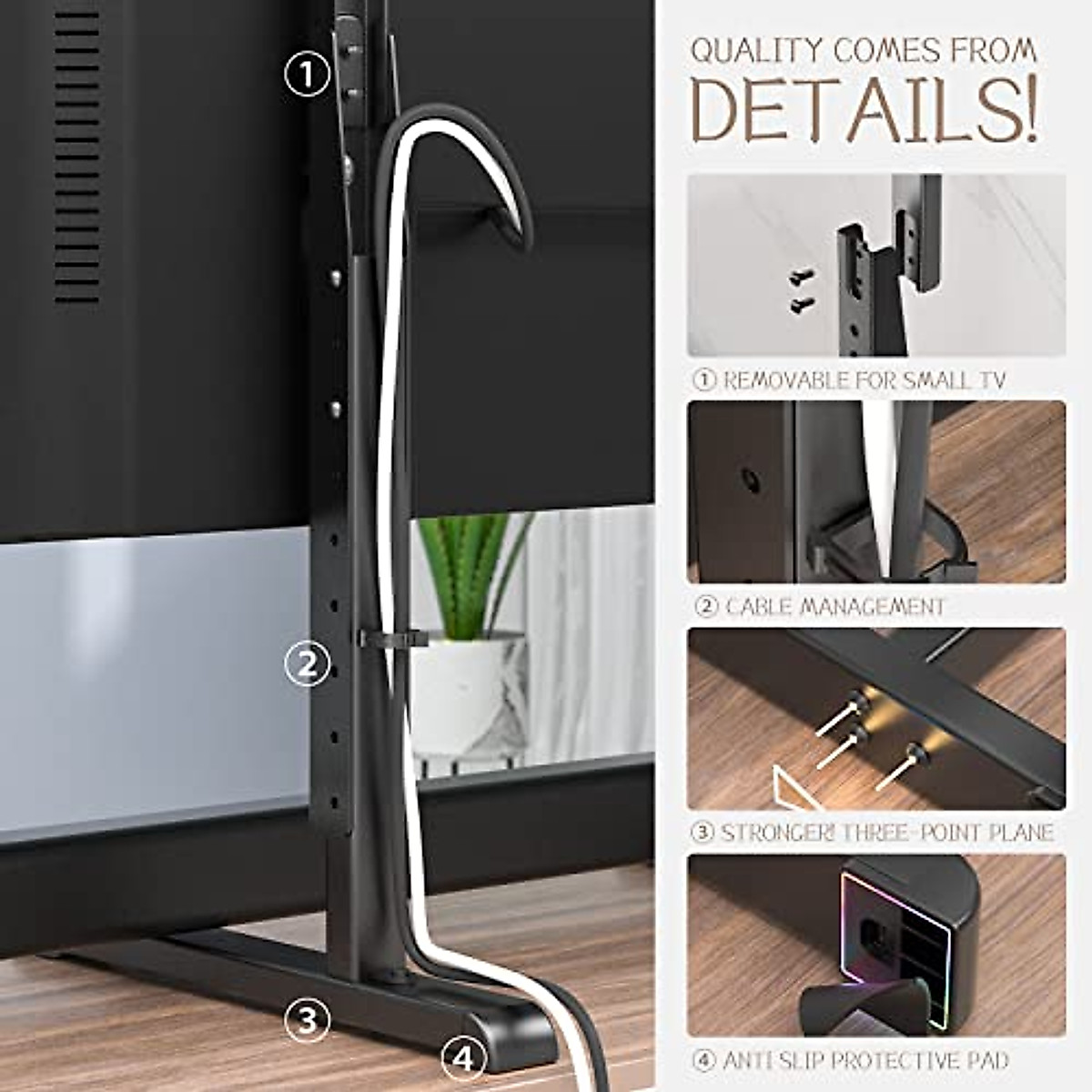 Universal TV Stand, Table Top TV Stand Base Replacement for Most 24 to 77 Inch LCD LED TVs, 7 Height Adjustable TV Legs with Cable Management Hold up to 110lbs, Max VESA 800x500mm, Black AX10TB02