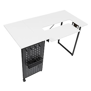 Sew Ready Pivot Swingout Storage Panel Sewing Table, Graphite/White