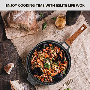 ESLITE LIFE Nonstick Woks & Stir-fry Pans with Steamer, Deep Frying Pan with Lid Induction Compatible (6.5 Quart // 12.5 Inch & Steamer)