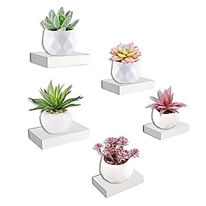 HAO Small Floating Shelf 6 inch Wall Mounted Mini Hanging Display Shelves for Living Room Bedroom Bathroom Set of 5 White