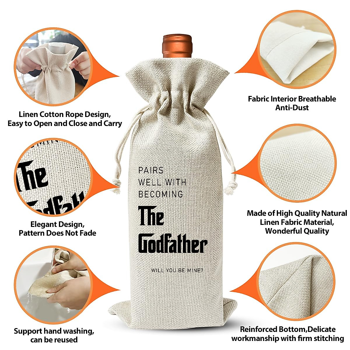 Godfather Proposal Gift Wine Bag, Pairs Well With Becoming A Godfather, Appreciation Christening Thank You Gift For New Godfather, Baby Shower or Party Favor, Baptism Decor, Baby Announcement Gift