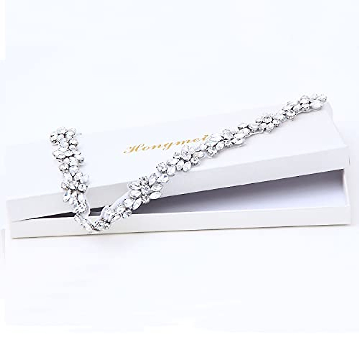 HONGMEI Thin Bridal Belt Rhinestone Wedding Belt Bridesmaid Sash Women Dress Accessories(White)